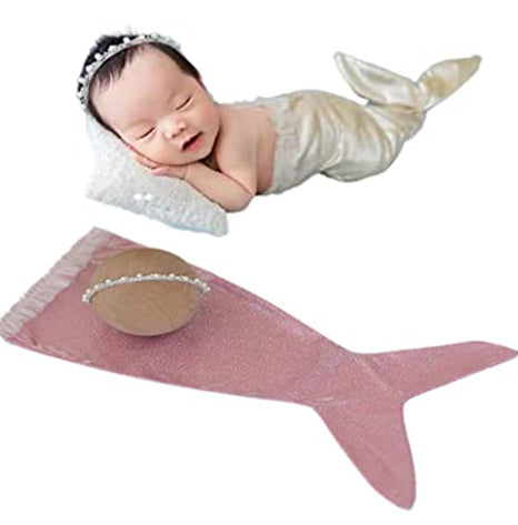 Babymoon Mermaid with Hairband Baby Photography Costume -Pink – BABYMOON