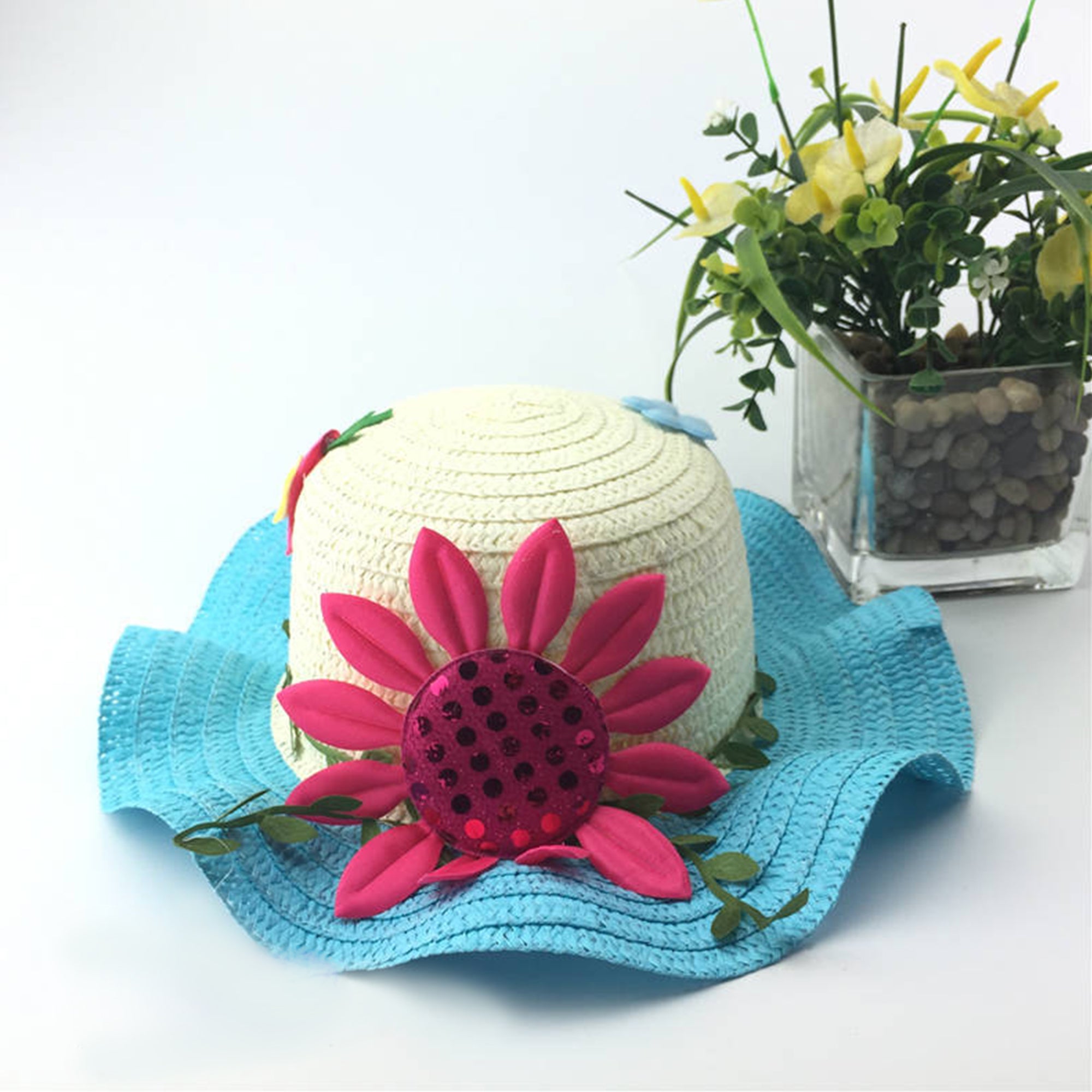 Babymoon Sunflower Baby Summer Kids Cap with String | 2-6 Years | Blue ...