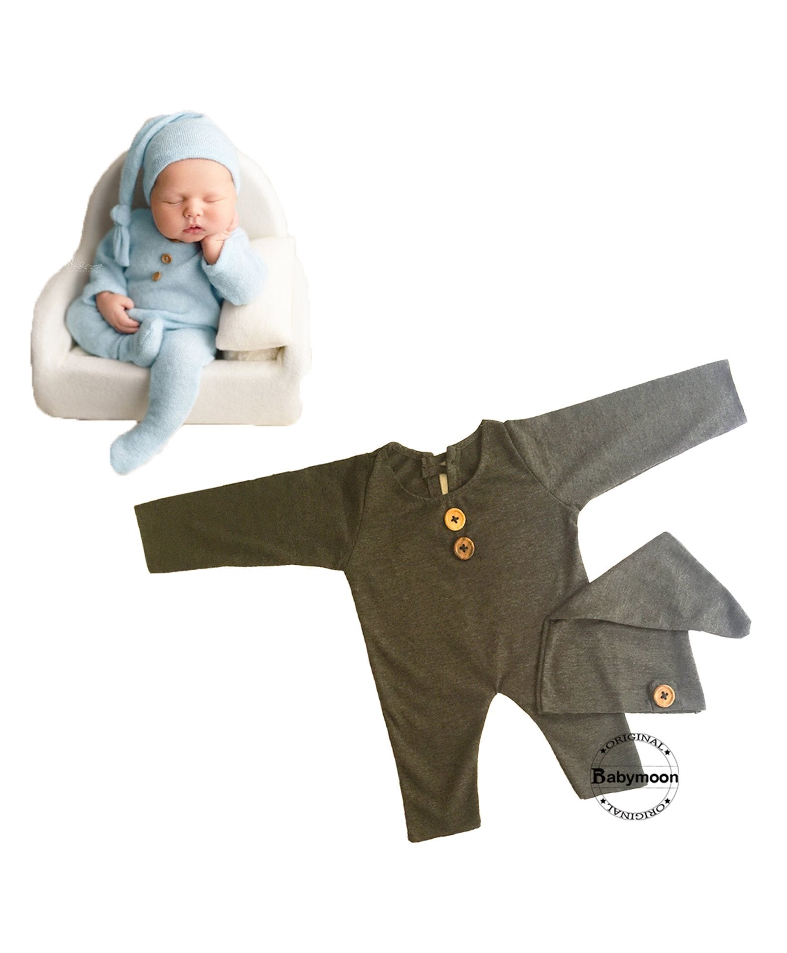 Babymoon Strechable Bodysuit and Hat New Born Outfits Costumes - Grey ...