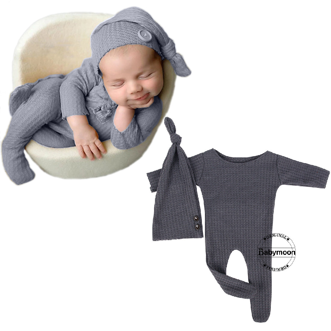 Babymoon Strechable Bodysuit & Cap New Born Outfits Costumes-Grey ...