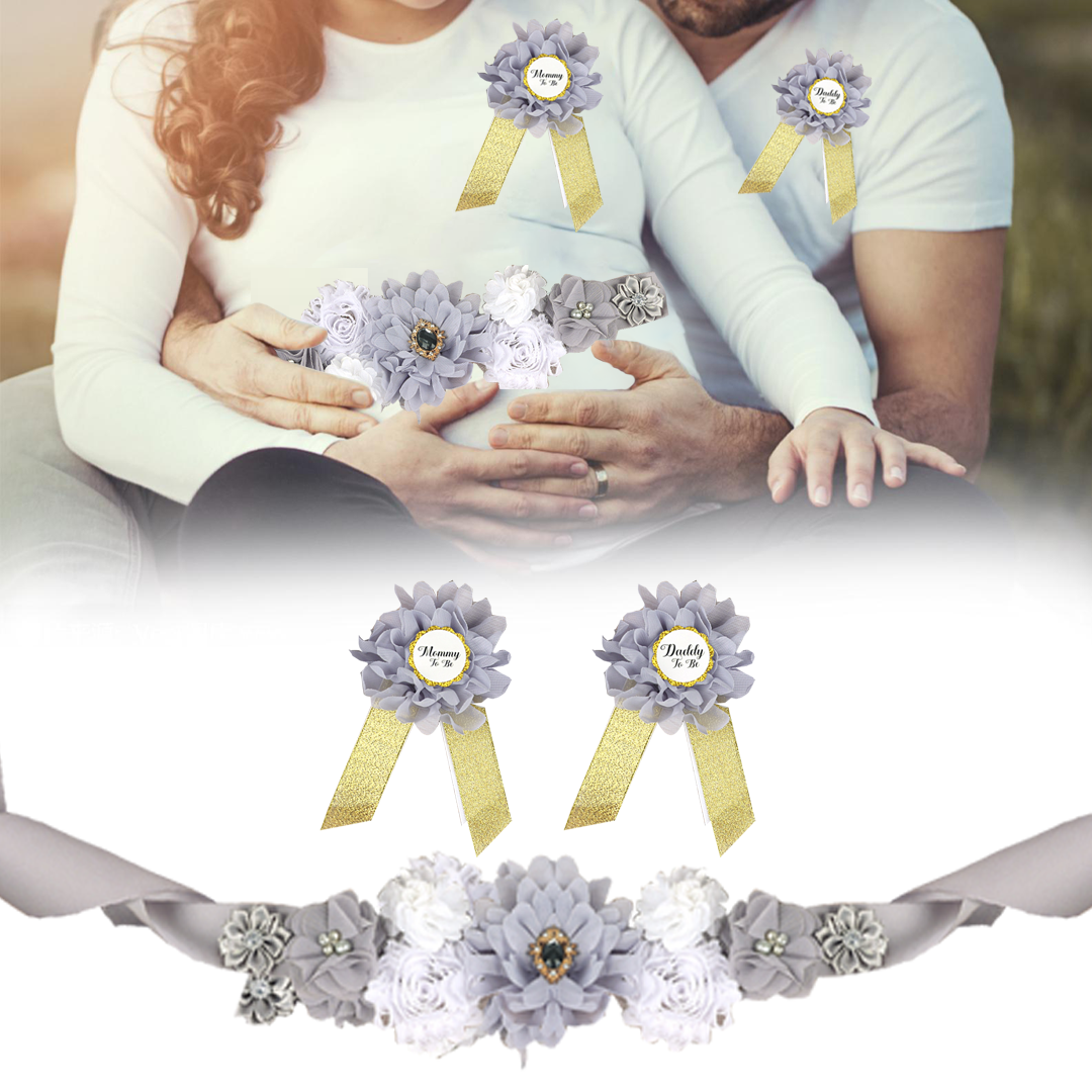Babymoon Set of 3 Pregnant Mothers Maternity Belt with Mom & Dad Badge ...