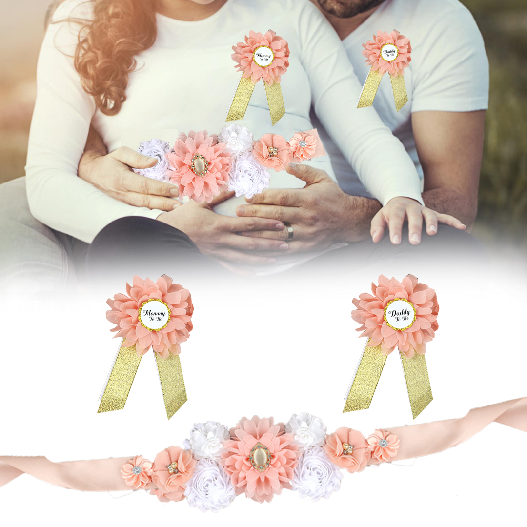 Babymoon Set of 3 Pregnant Mothers Maternity Belt with Mom & Dad Badge ...
